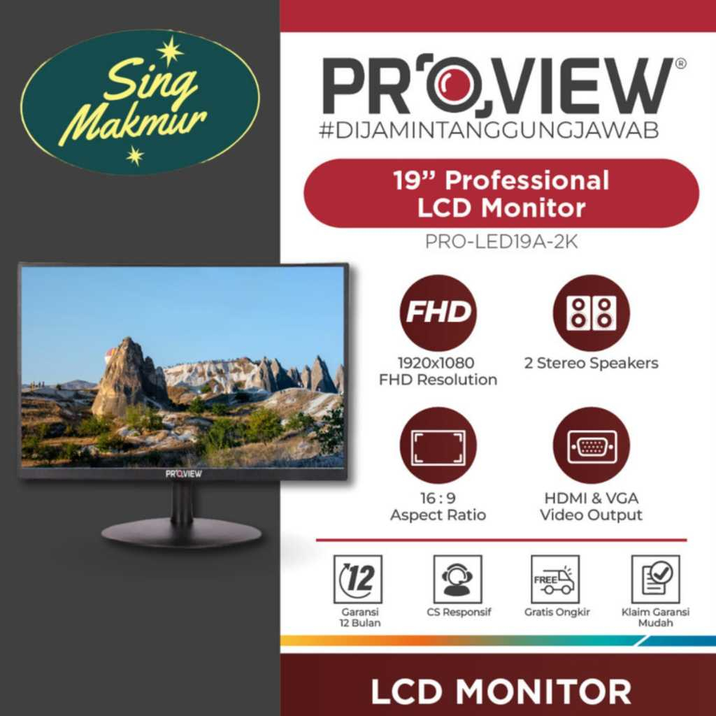 Jual PROVIEW LED Monitor 19Inch Full HD HDMI Support 24 Jam View untuk ...
