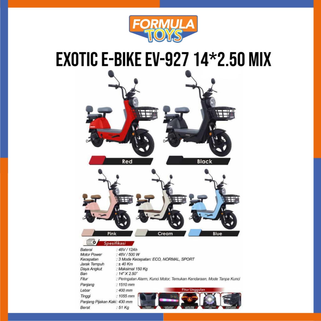 Jual SEPEDA LISTRIK EXOTIC E-BIKE EV-927 14*2.50 MIX 500 WATT | Shopee Indonesia