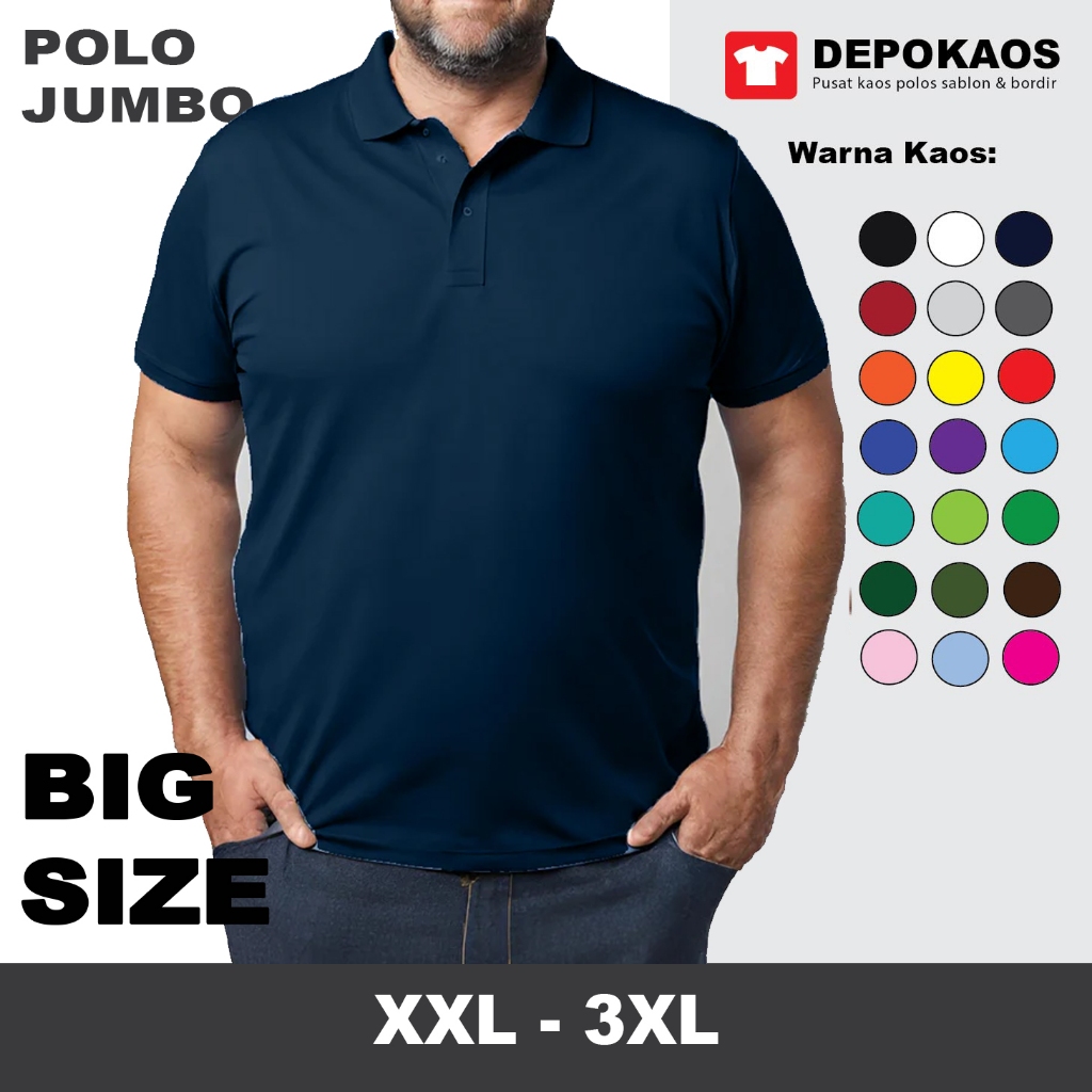 Jual KAOS KERAH JUMBO POLO- UNISEX - KATUN PIQUE CVC - LENGAN PENDEK | Shopee Indonesia