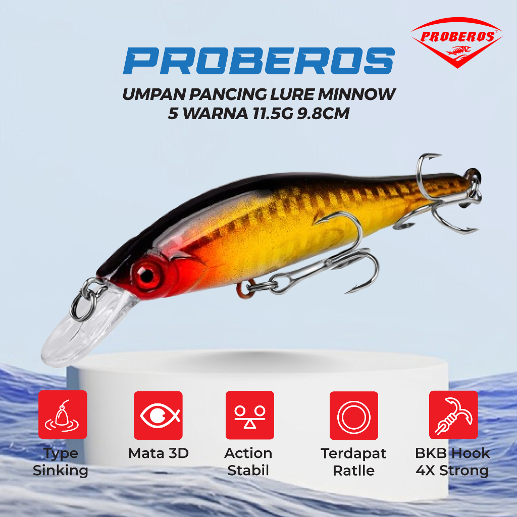Jual PROBEROS Umpan Pancing DW1084 Lure Minnow 5 Warna 11.5g/9.8cm ...