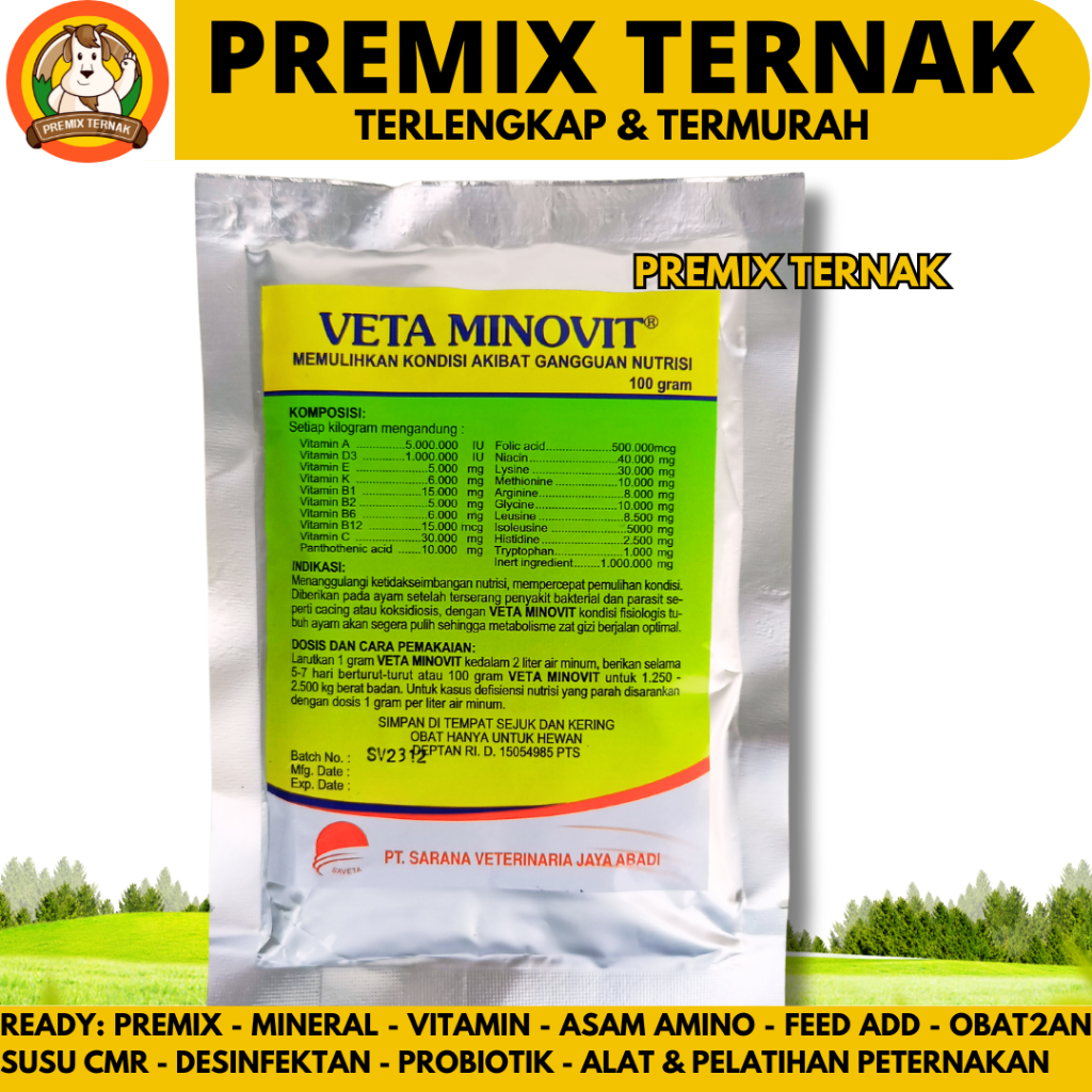 Jual VETA MINOVIT 100 GRAM - Vitamin Asam Amino Hewan Ternak Unggas ...