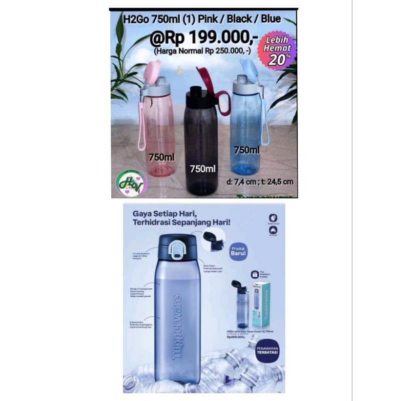 Jual h2go bottle easy open botol minum Tupperware | Shopee Indonesia