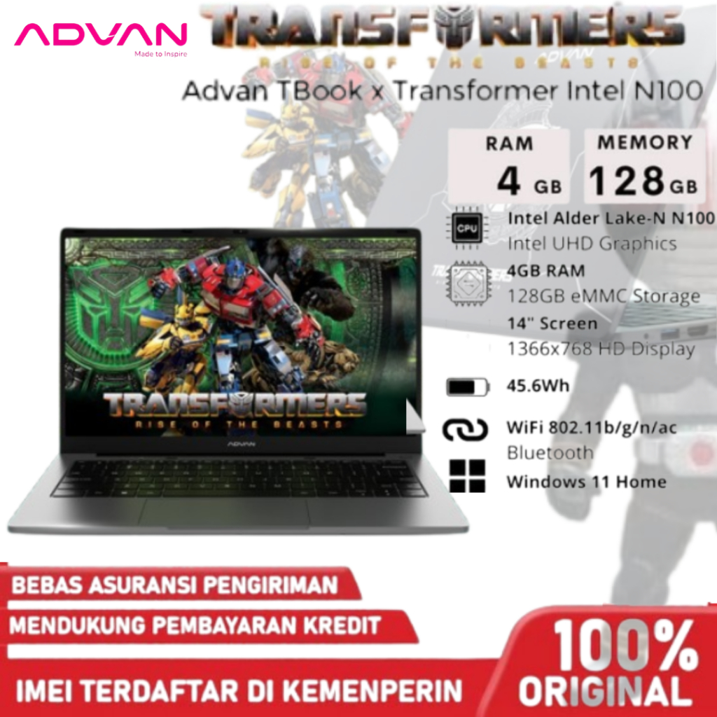 Jual LAPTOP ADVAN TBOOK X TRANSFORMERS INTEL N100/8GB/128GB/14"/W11 ...