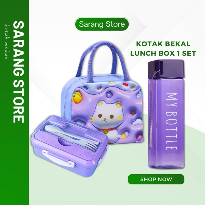 Jual Kotak Makan Tempat Bekal Anak Sekolah TK Lunch Box 1 Set Botol Minum Tas Karakter | Shopee ...