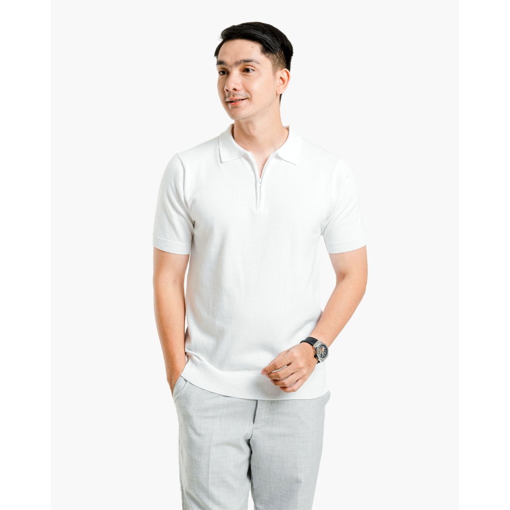 Jual Gomuda Sweater Rajut Pria Polo Zip Neck Knitwear - Bright White ...