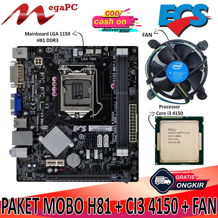 Jual Paket Mainboard Intel LGA 1150 H81 DDR3 + CI3 4150 + FAN | Shopee Indonesia