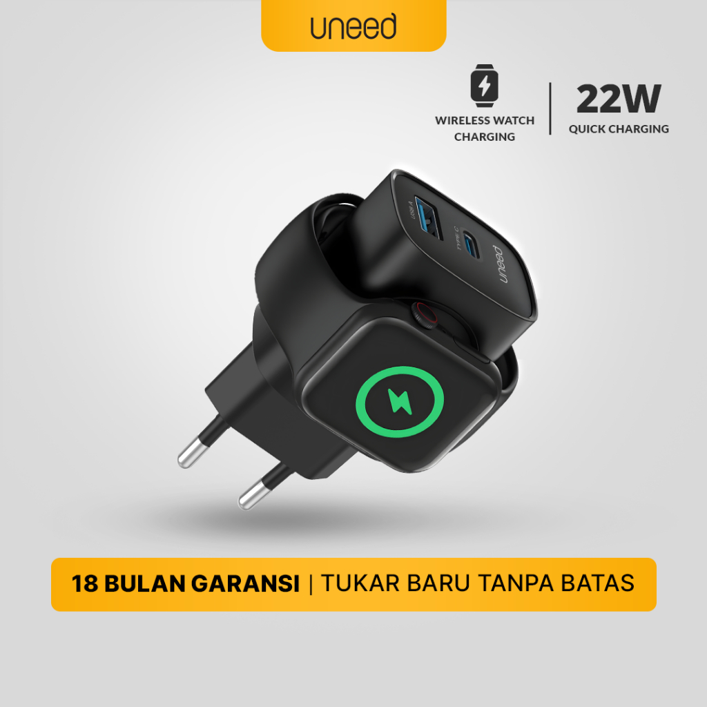 Jual UNEED Mini Wall Charger Triple Output 22W with Wireless Smartwatch Charger PPS QC PD 3.0 ...