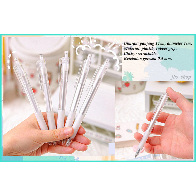 Jual Pulpen Gel Pastel Tinta Hitam Bulpen Gel Pulpen Aesthetic Pastel White Clear Clicky Gel Pen ...