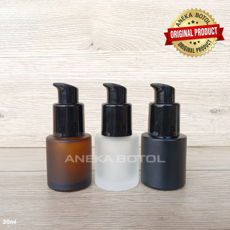 Jual BOTOL PUMP HITAM KACA AMBER FROSTED 20 ML / PUMP SERUM COKLAT ...