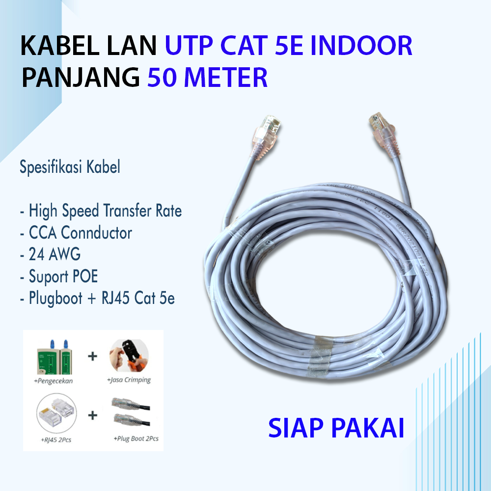 Jual Kabel LAN Indoor 50Meter RJ45 UTP Cat5e Internet Jaringan Indoor ...