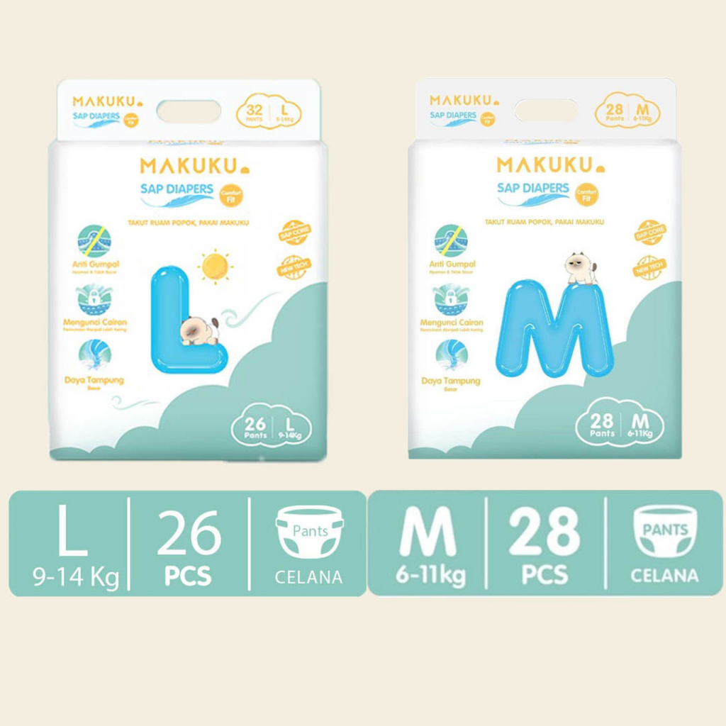 Jual MAKUKU SAP Diapers Comfort Fit Mini Tape/Pants NB/S/M/L/XL/XXL ...