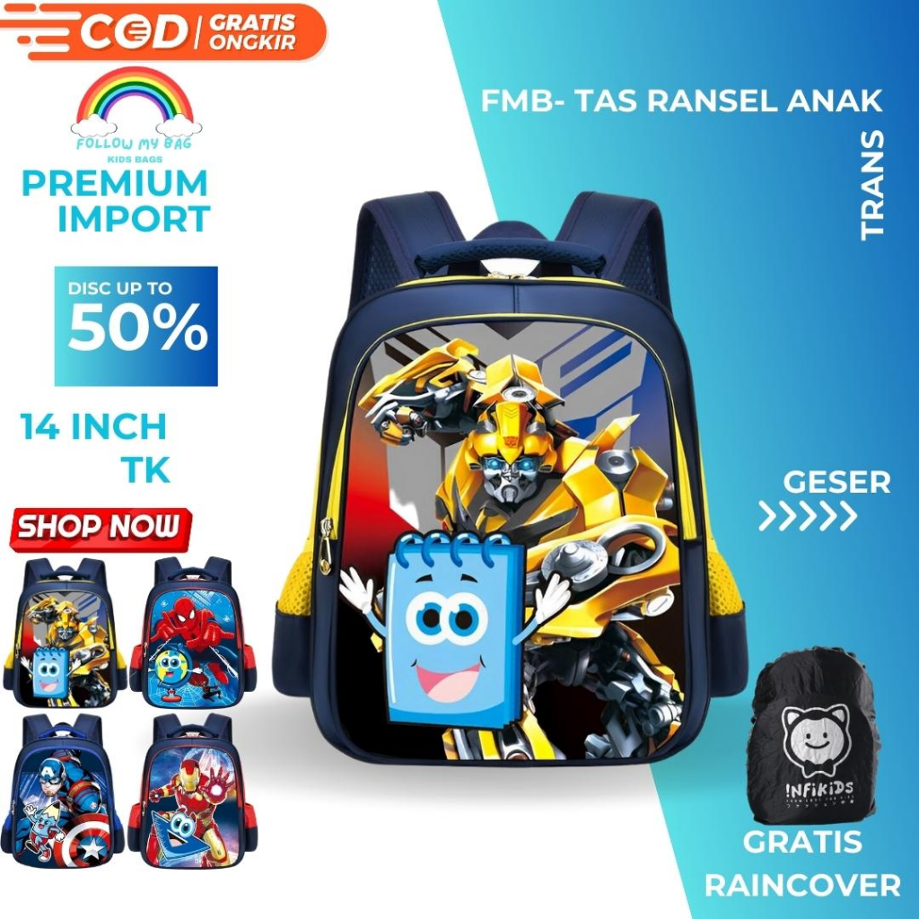 Jual FMB Tas Anak Laki Laki Tk Dan Paud Import Ransel Gendong Punggung Sekolah Gambar Karakter ...