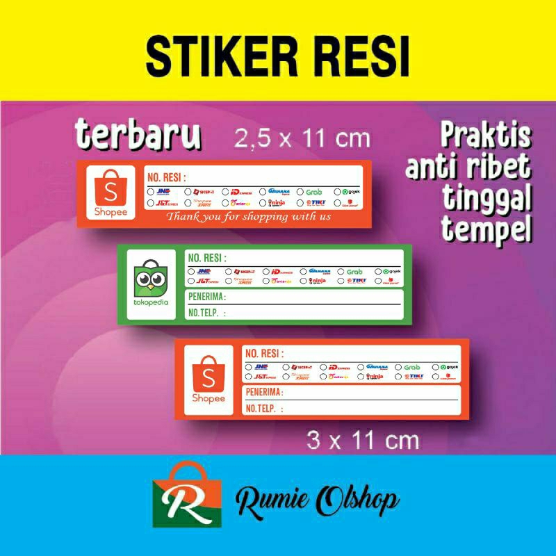 Jual (isi 100) stiker resi pengiriman olshop/stiker resi shopee ...