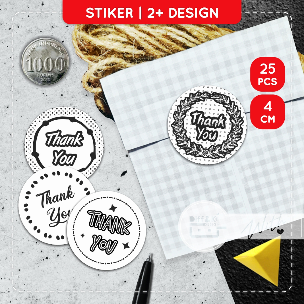 Jual Label Stiker Seal Segel Thank You Bulat Hitam Putih Monokrom ...