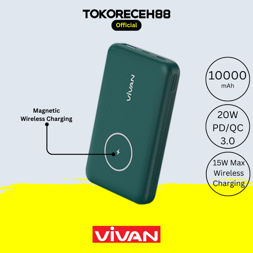 Jual Powerbank VIVAN 10000 mAh VPB-W12 Wireless Super Magnetic 3 Output ...