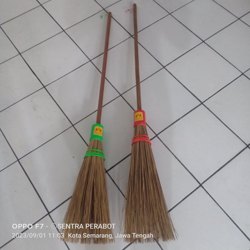Jual Sapu Lidi Gagang Panjang 2 Macan Asli [ Merah & Hijau ] Sapu Taman ...