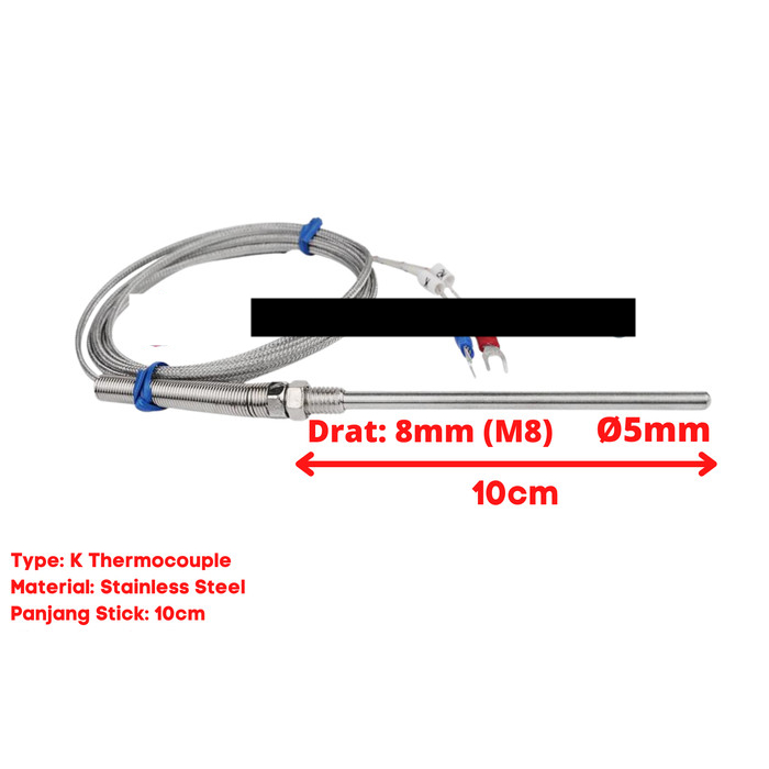 Jual K Type Thermocouple Temperature Sensor Stainless Steel 400C 3 ...