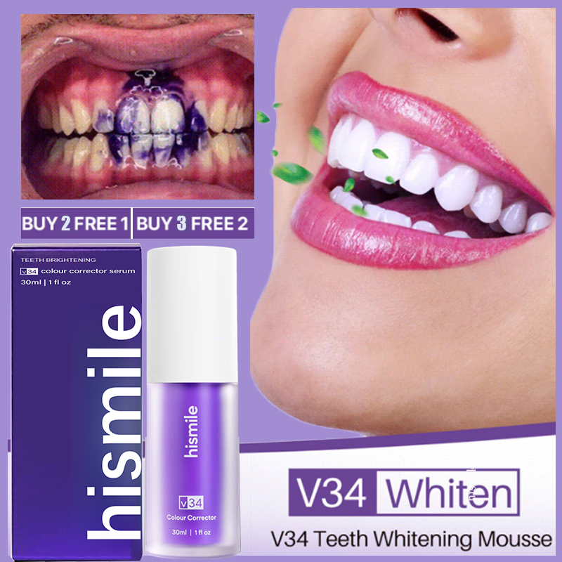 Jual Hismile v34 pasta gigi warna ungu memutihkan gigi warna 30ml ...