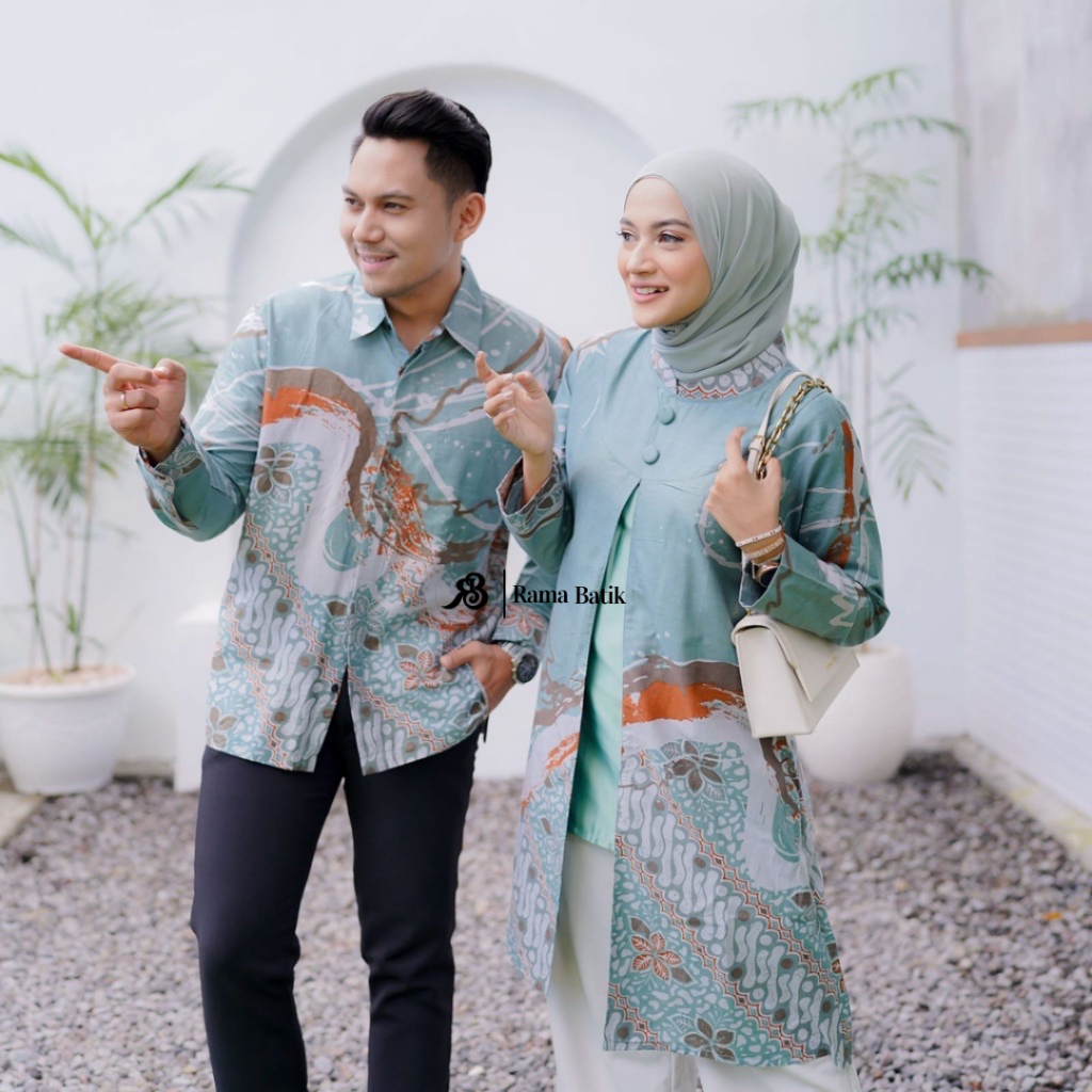 Jual Batik Couple Terbaru Baju Batik Couple Modern Abstrak Sage ...