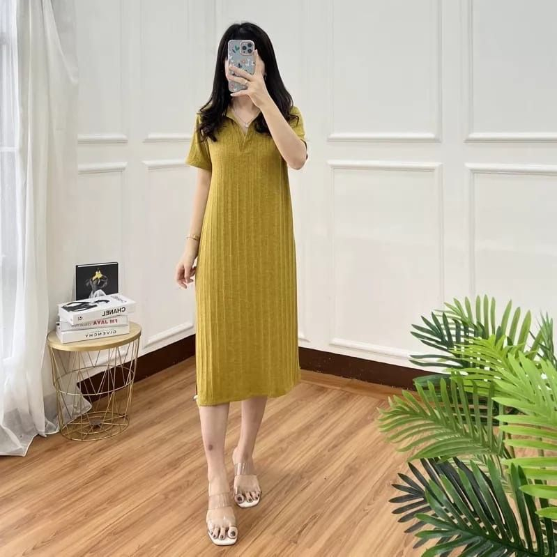 Jual DRES KOREAN KNIT SLIT DRESS TERBARU CNY POLOS RIB RAJUT PREMIUM DRESS KERAH COLLAR | Shopee ...