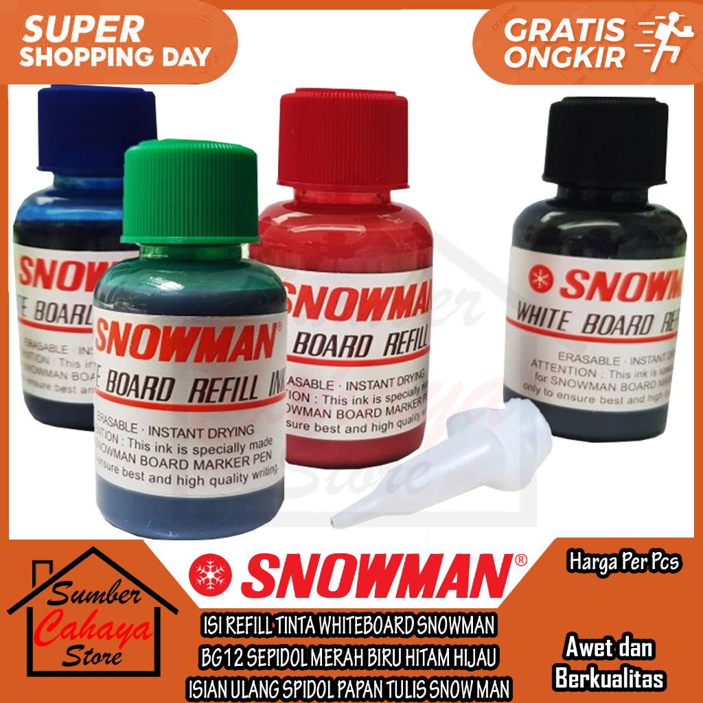 Jual ISI REFILL TINTA WHITEBOARD SNOWMAN BG12 SEPIDOL MERAH BIRU HITAM ...