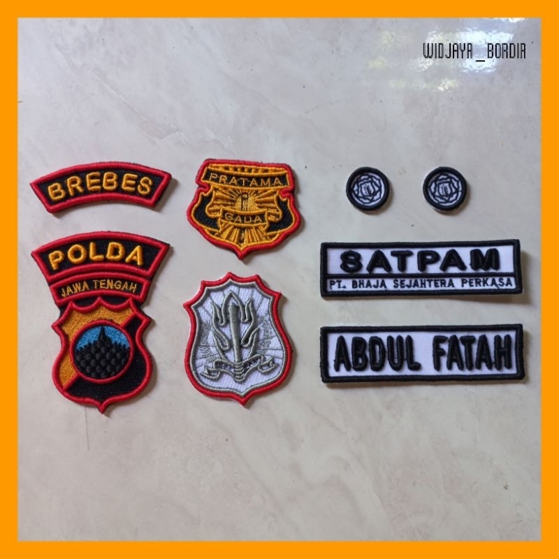 Jual Bordir timbul satpam set isi 7 ( logo polda, lokasi daerah, gada ...