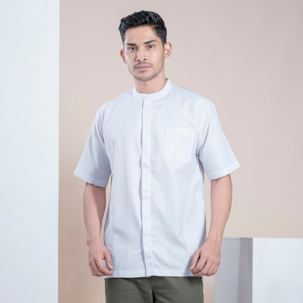 Jual Muslimadani Baju Koko SALEEM Kemko Dewasa Lengan Pendek Baju Koko Putih kemeja Koko Bordir ...