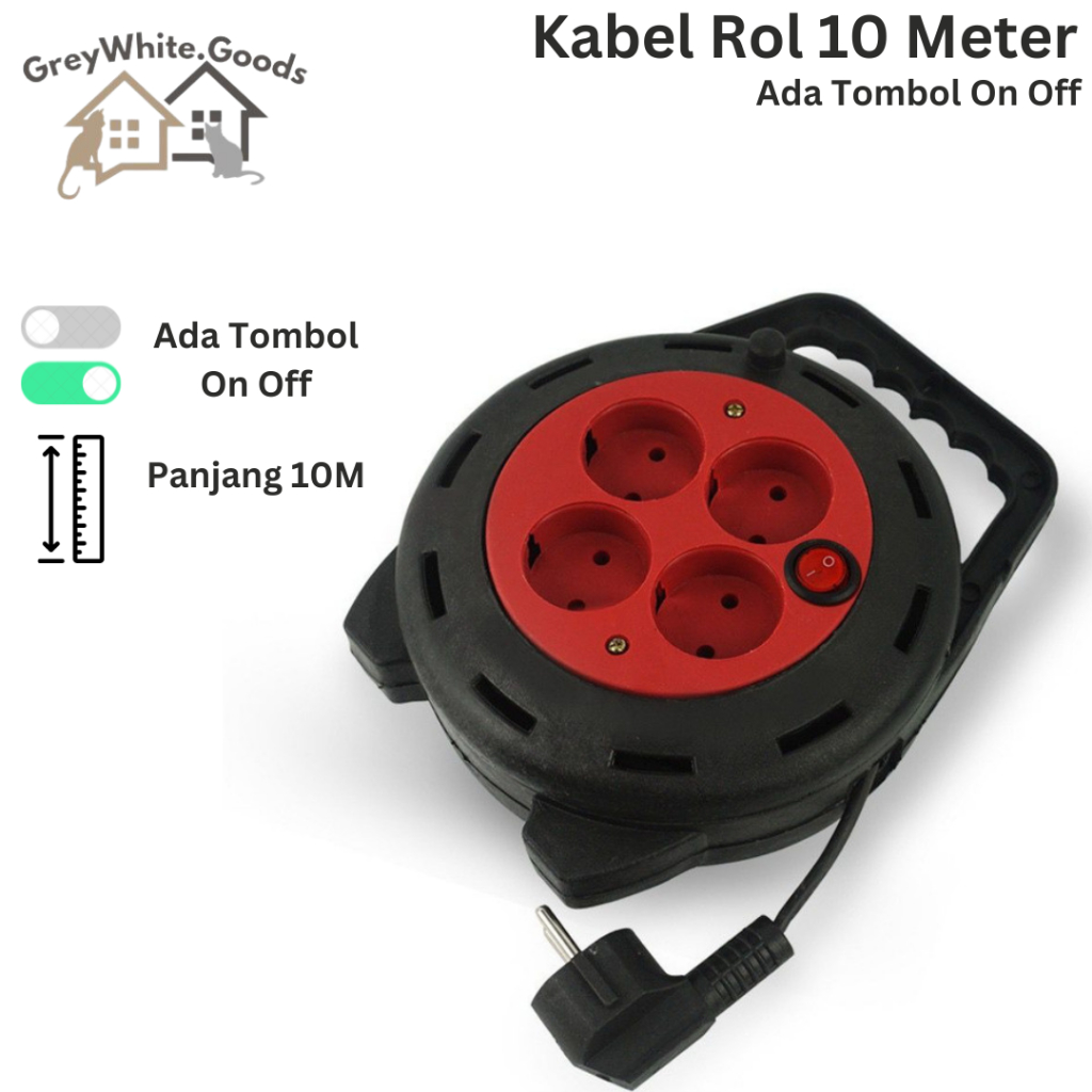 Jual Kabel Rol 10 Meter Tombol On Off 4 Lubang | Shopee Indonesia