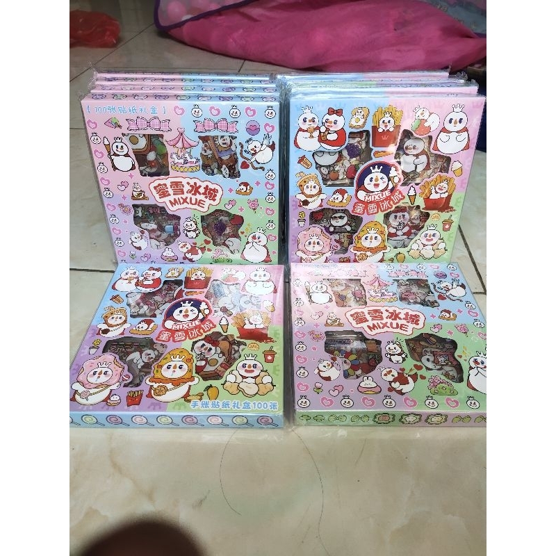 Jual sticker Mixue & momo rainbow 4 warna, 1 box isi 100 lembar. stiker ...
