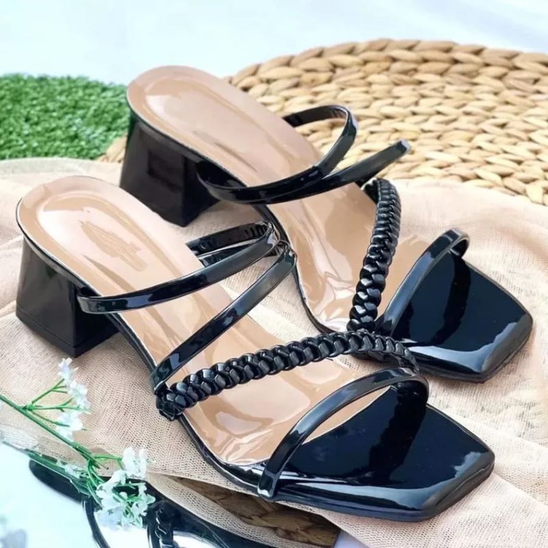 Jual Sandal High Heels Wanita 5cm Kondangan Model Kepang Sendal Hak ...