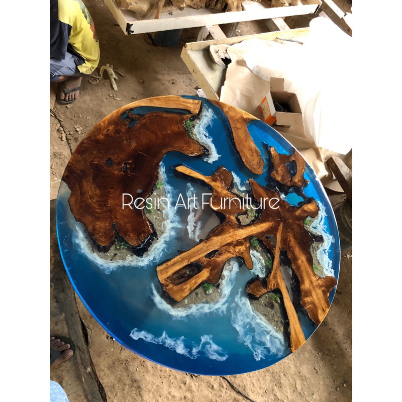 Jual Meja Resin Kayu Jati Motif Ombak / Meja Makan Resin Finishing ...
