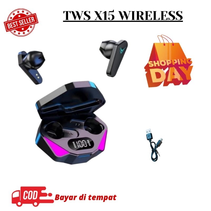 Jual TWS X15 GAMING HEADSET BLUETOOTH V5.3 LED SMART DISPLAY HEADPHONE ...