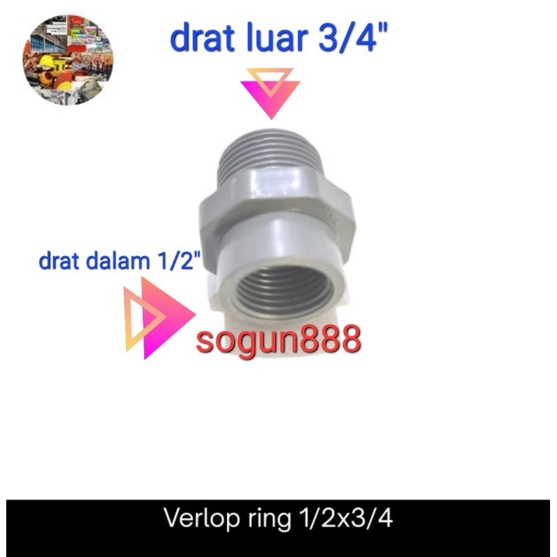 Jual Verlop ring 3/4 x 1/2 pvc. verlop drat. reducer. | Shopee Indonesia
