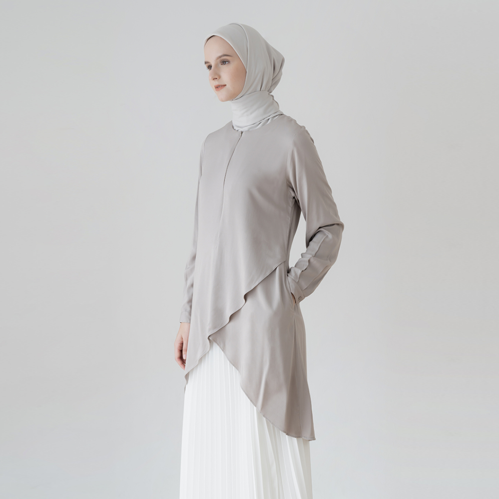 Jual Karuna by Aska Label - Tunik wanita panjang rayon lengan panjang busui friendly dengan hem ...