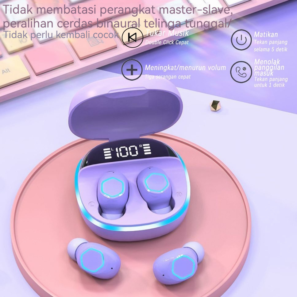 Jual M13 Macaron TWS Bluetooth Headset with Mic Breathing Light Case ...