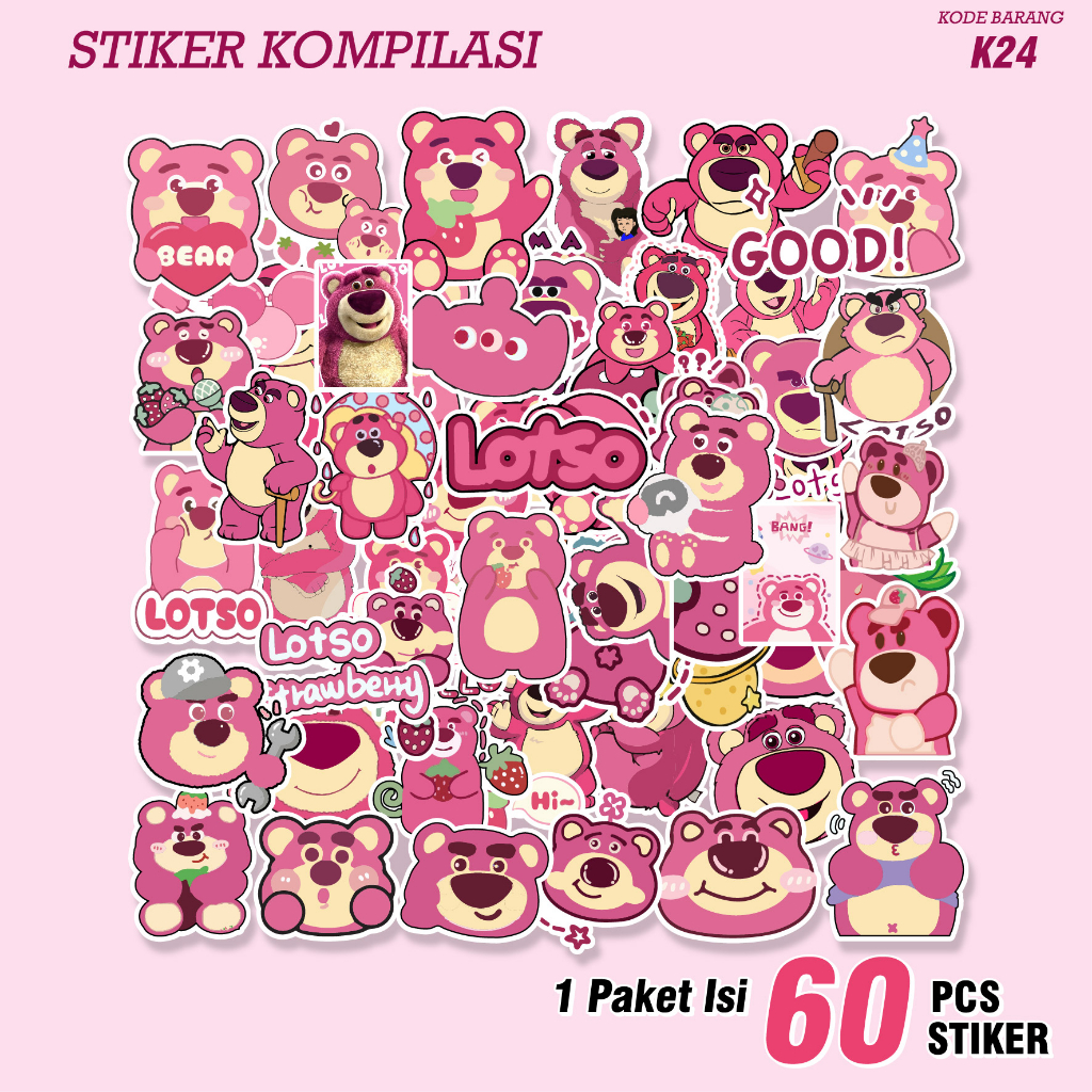 Jual 60 PCS STICKER LOTSO BERUANG STRAWBERRY LENGKAP LUCU AESTHETIC ...