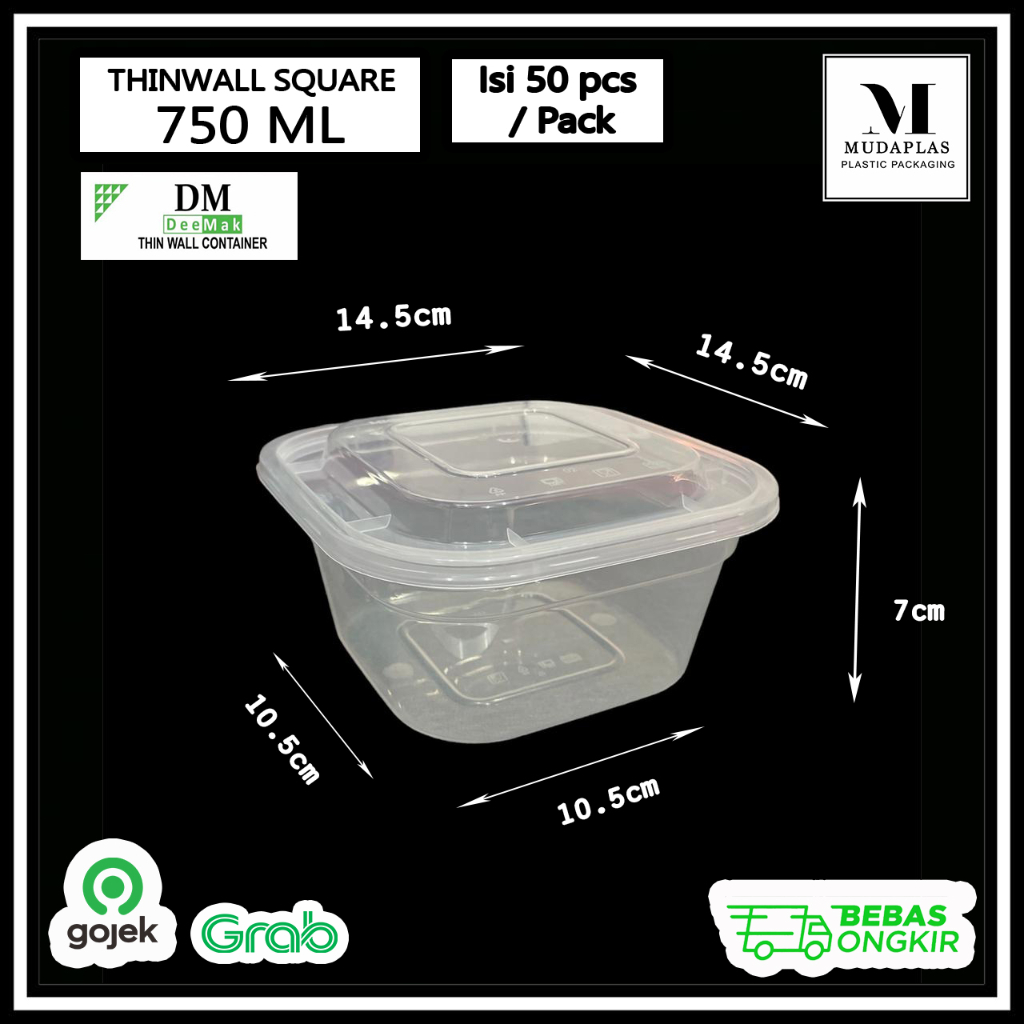 Jual Thinwall 750 Ml Square Kotak Makan Plastik Persegi Tebal Dm Isi 50