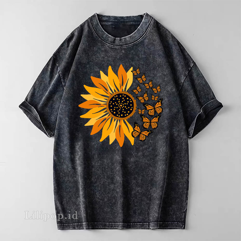 Jual Kaos Baju Wash Tshirt SUN FLOWER Wanita Pria Stone wash Baju ...