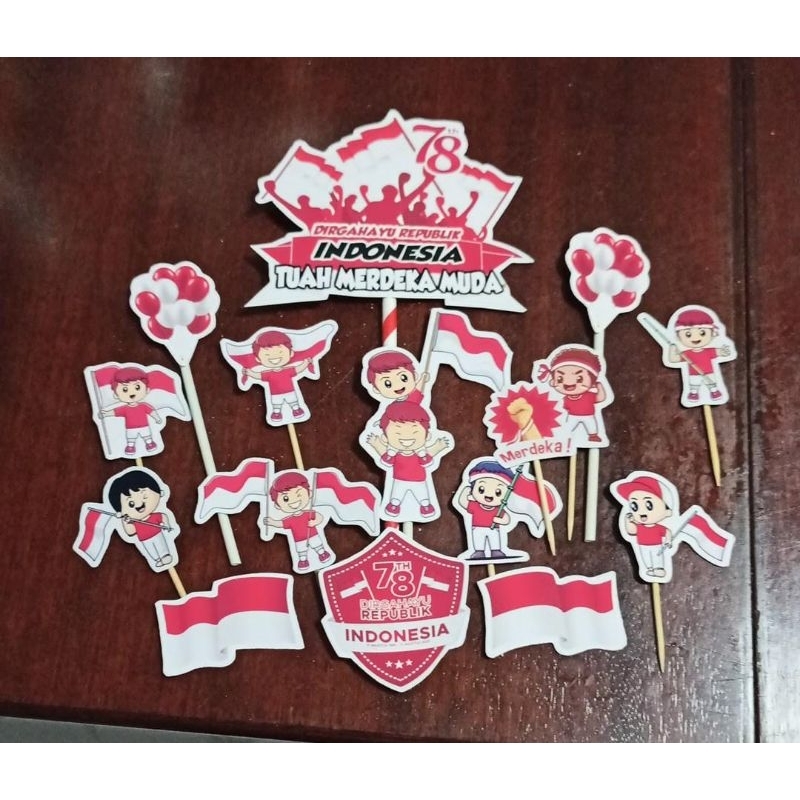Jual cake topper hiasan tumpeng kue Indonesia merdeka dirgahayu ...