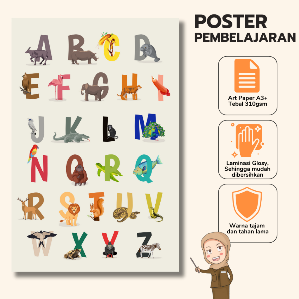 Jual Bu Guru Ria - Poster Alphabet Hewan Indonesia / Poster ABC Hewan ...
