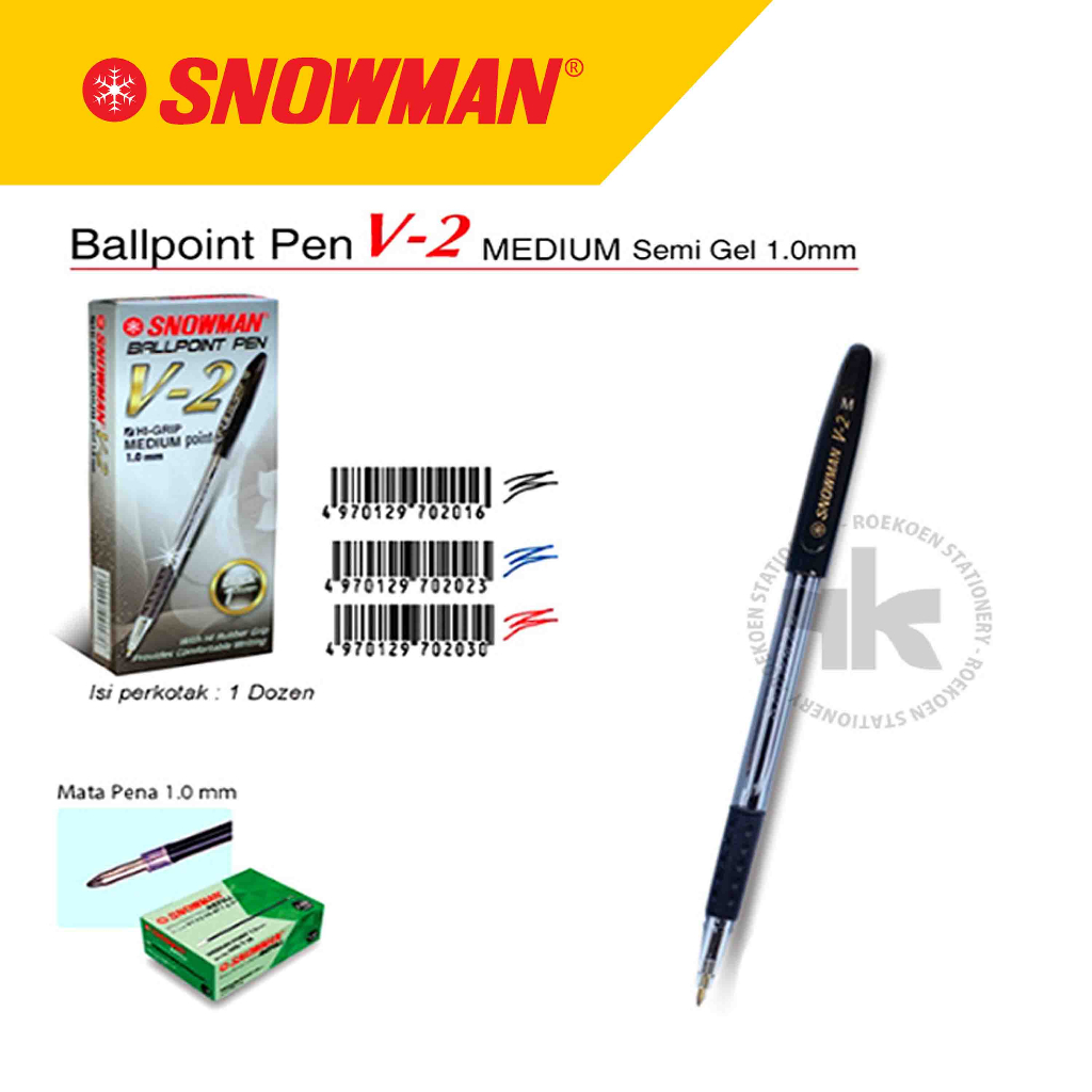 Jual Snowman V-2 Medium Ballpen Semi Gel 1.0mm Medium - Ballpoint Warna ...