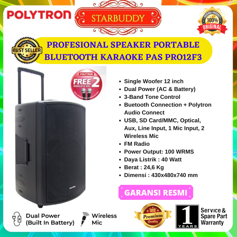 Jual SPEAKER PORTABLE POLYTRON PAS PRO 12F3 BLUETOOTH INDOOR OUTDOOR ...