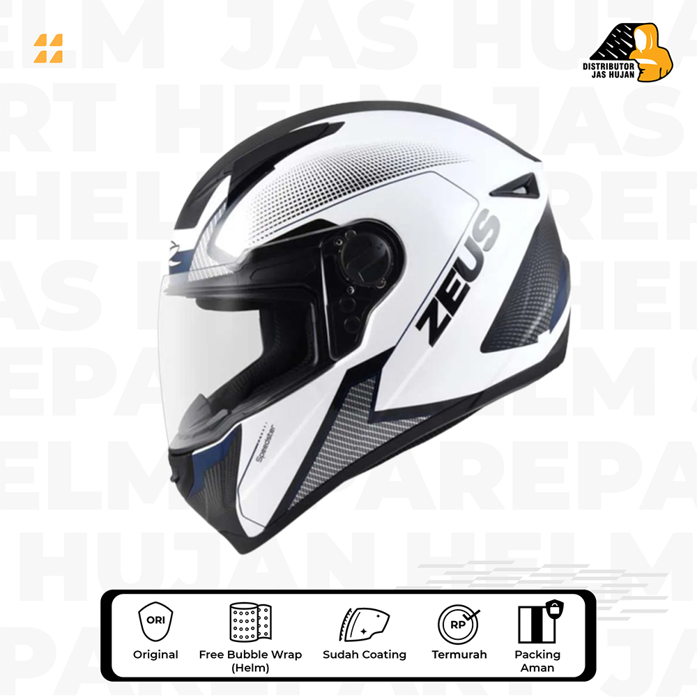 Jual Helm Full Face Zeus 811 White AL6 Blue | Shopee Indonesia