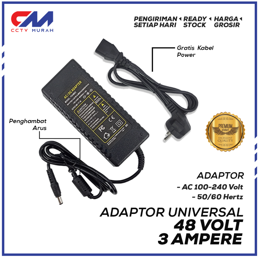 Jual Adaptor DC 48V 3A 5.5mx2.1mm Power Supply || Adaptor AC 100-240 Volt/50-60Hertz | Shopee ...