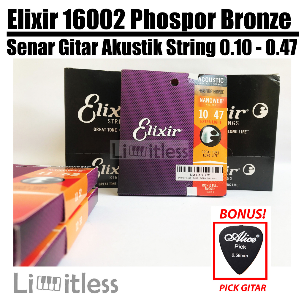 Jual Elixir 16002 Senar Gitar Akustik String 010 - 047 Phospor Bronze ...