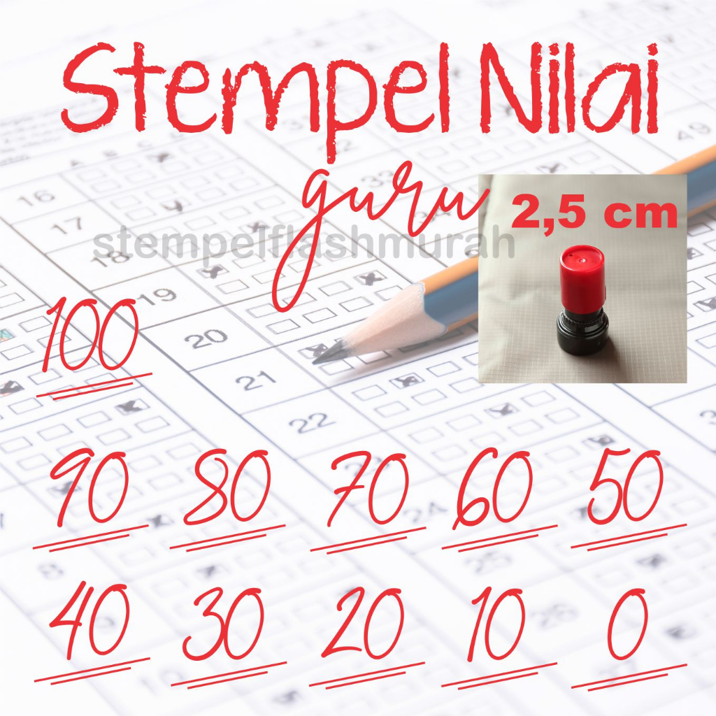 Jual stempel nilai 100 guru 2,5cm penilaian ujian sd smp sma flash ...