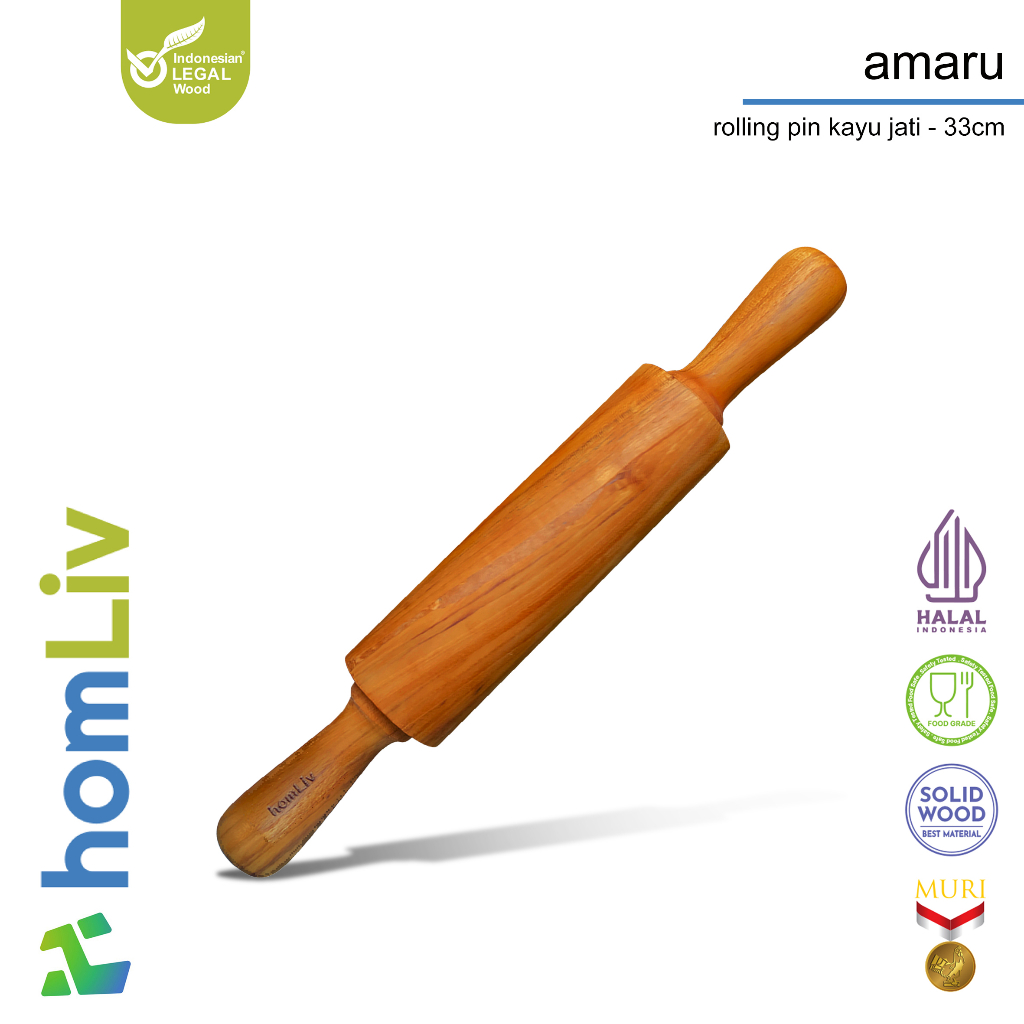 Jual homLiv Penggiling Adonan Kayu Jati Pegangan 33 Cm Amaru Wooden ...