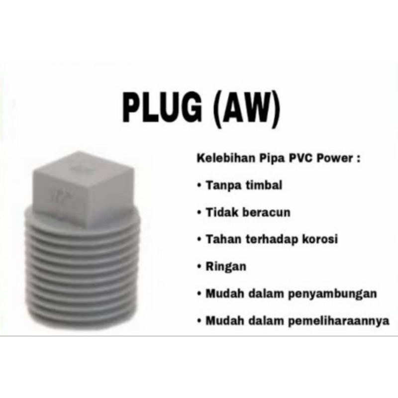 Jual SAMBUNGAN PIPA PLUG AW Merek POWER Uk. ½" ¾" 1" | Shopee Indonesia