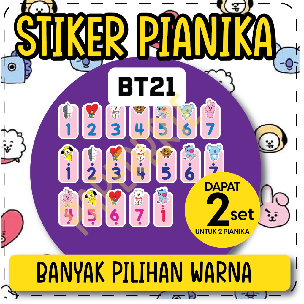 Jual Stiker pianika BTS BT21 sticker pianika not piano tuts pianika not ...