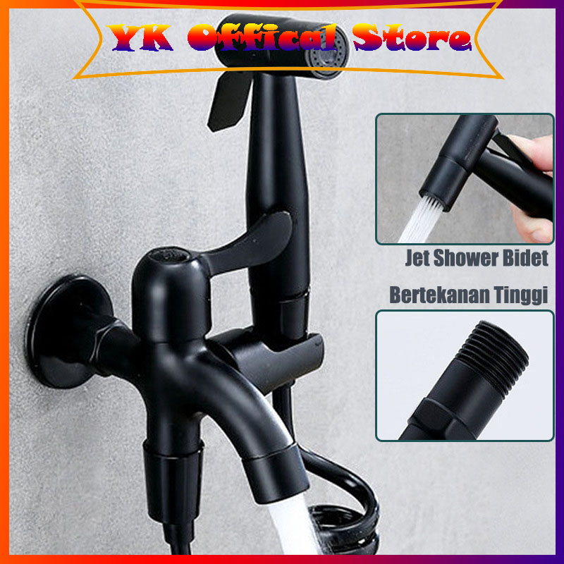 Jual Kran Cabang SUS 304 dan Jet Shower Toilet Hitam Matte 1/2 Inch ...